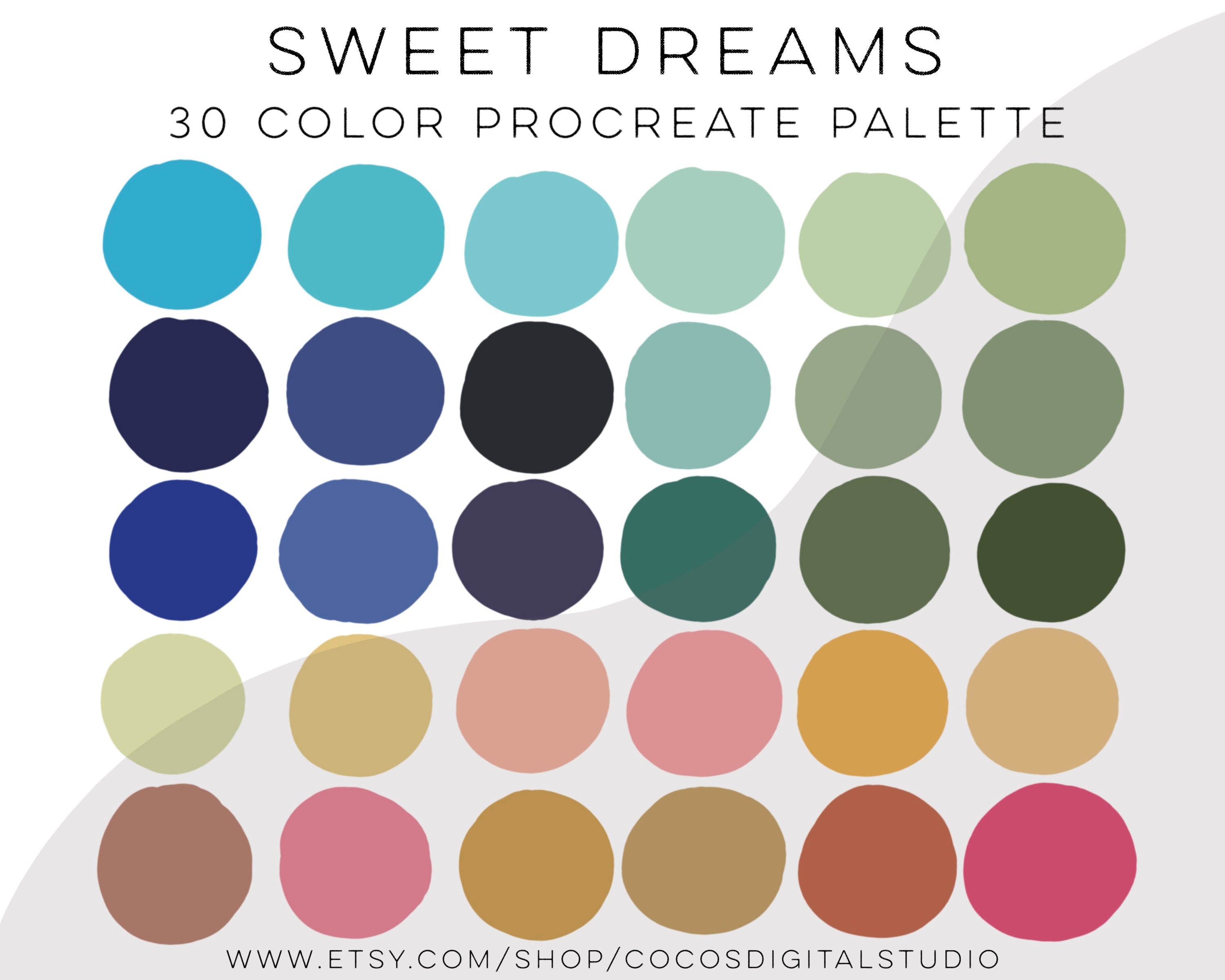 Sweet Dreams Procreate Color Palette Blues and Greens Pinks and Yellows ...
