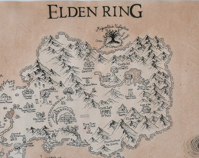Elden Ring the Lands Between Hand Drawn Map Video Game Gift for Nerdy ...