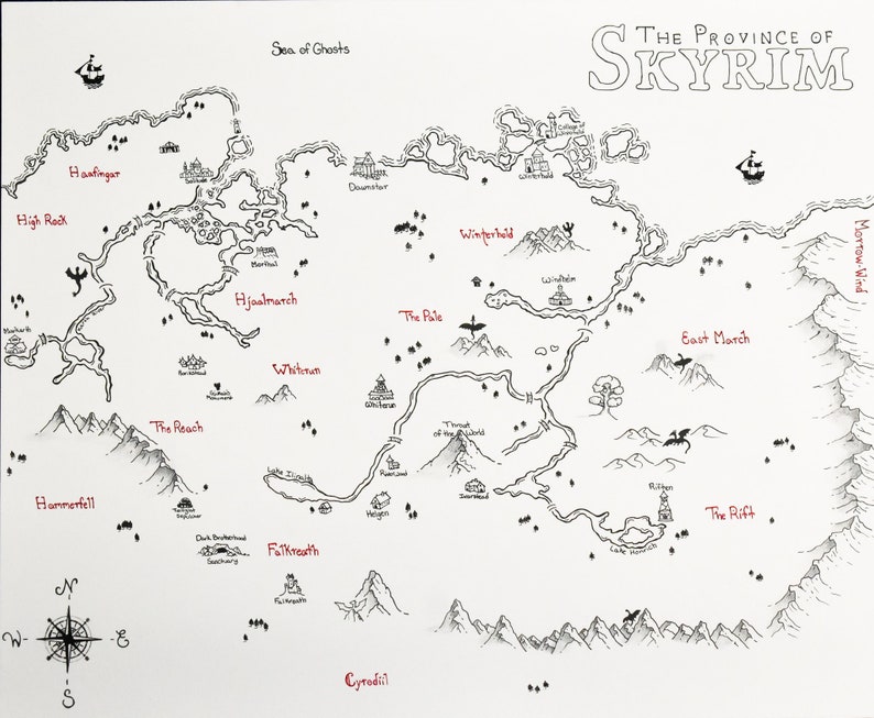 Hand Drawn Skyrim Map - Etsy