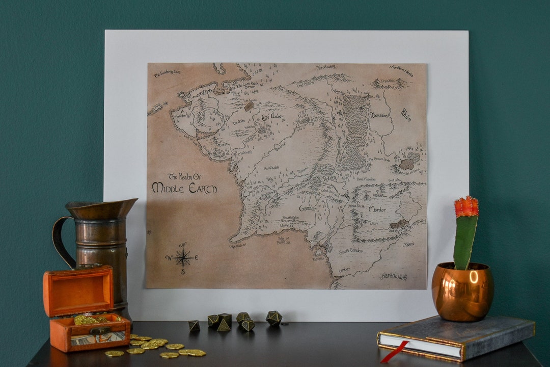 Middle Earth Map From Lord of the Rings the Hobbit Rings of Power Hand ...
