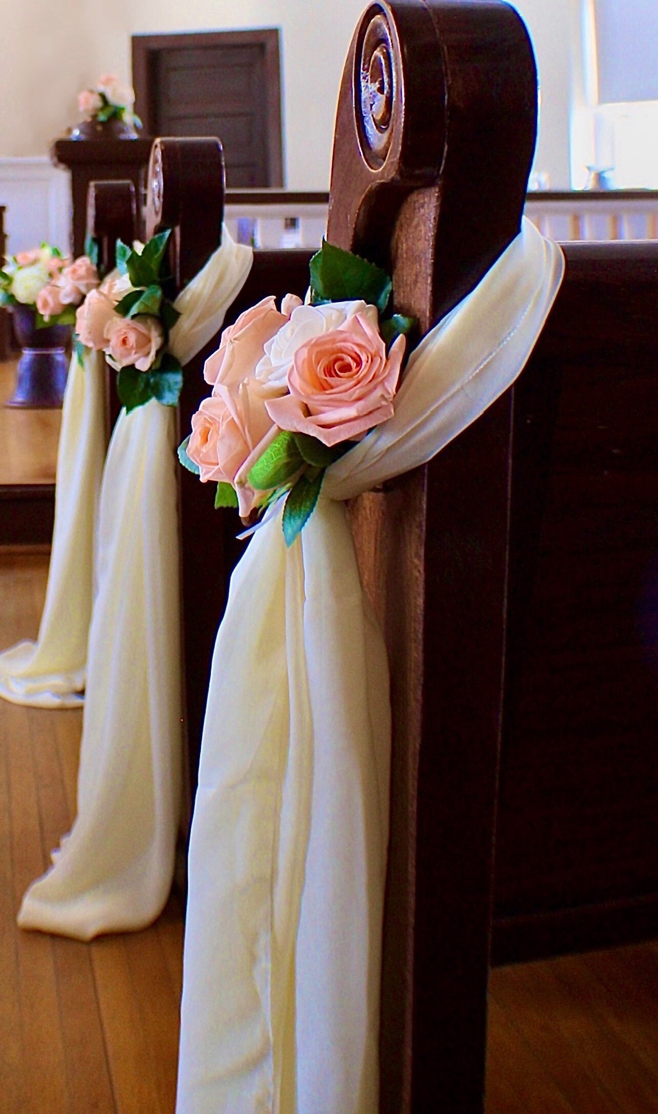 8 Count Wedding Aisle Pew Chiffon & Silk Rose Decor, Wedding Chair Sash ...