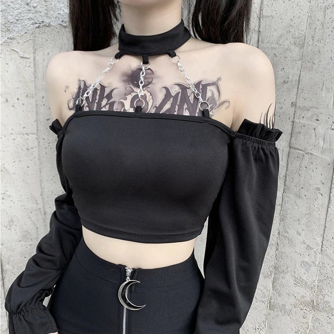 Women's Gothic Crop Top Harajuku Streetwear Bodycon off | Etsy