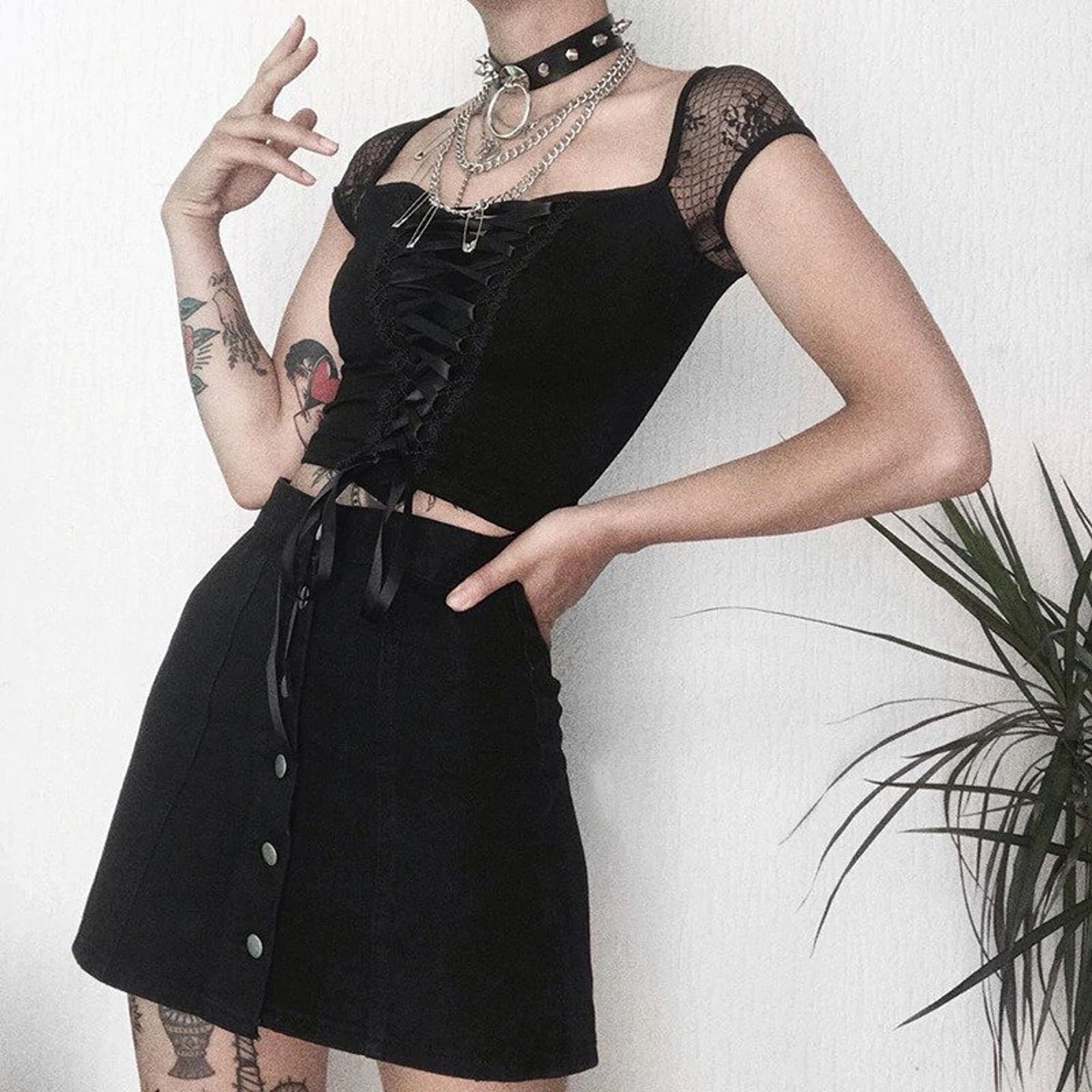 Gothic Mesh Top Vintage Tops Goth T Shirt Women Bodycon Etsy