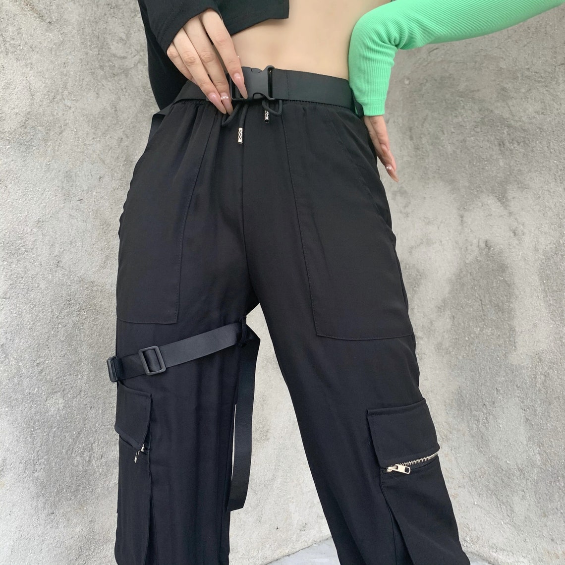 Womens Gothic Black High Waist Cargo Pants Women Harajuku Etsy