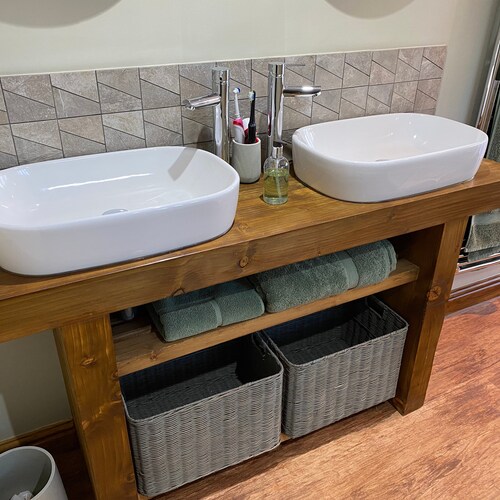 Solid Oak Bathroom Vanity Unit Ceramic Inset Basin 310INSET | Etsy UK