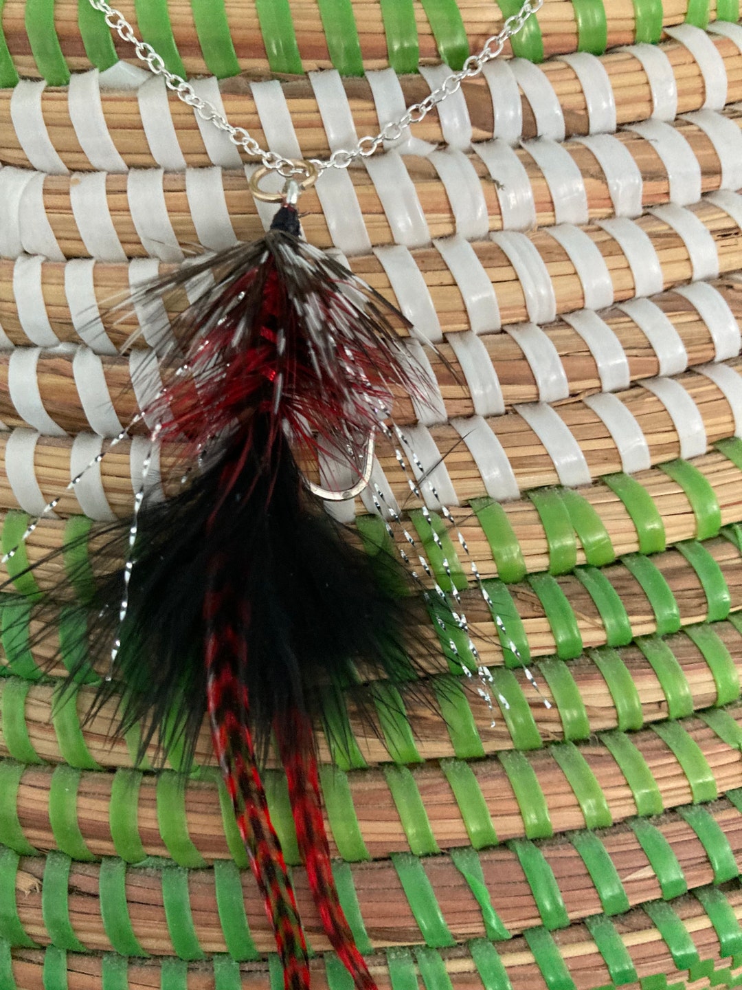 Long Feather Pendant Necklace, Black and Red - Etsy
