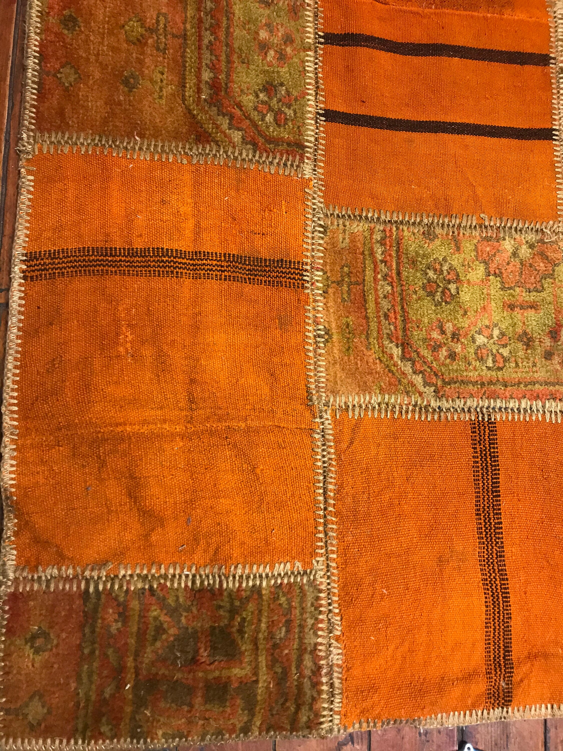 Checkered Rug, Anatolian Patchwork,orange Rug, Turkish Rug, Old Rug ...