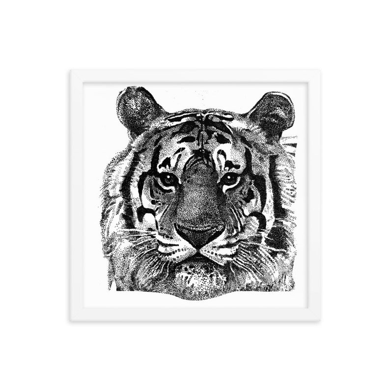 Tiger Drawing Framed Stippling Art Prints, Pen Ink Drawing Print, Hand ...