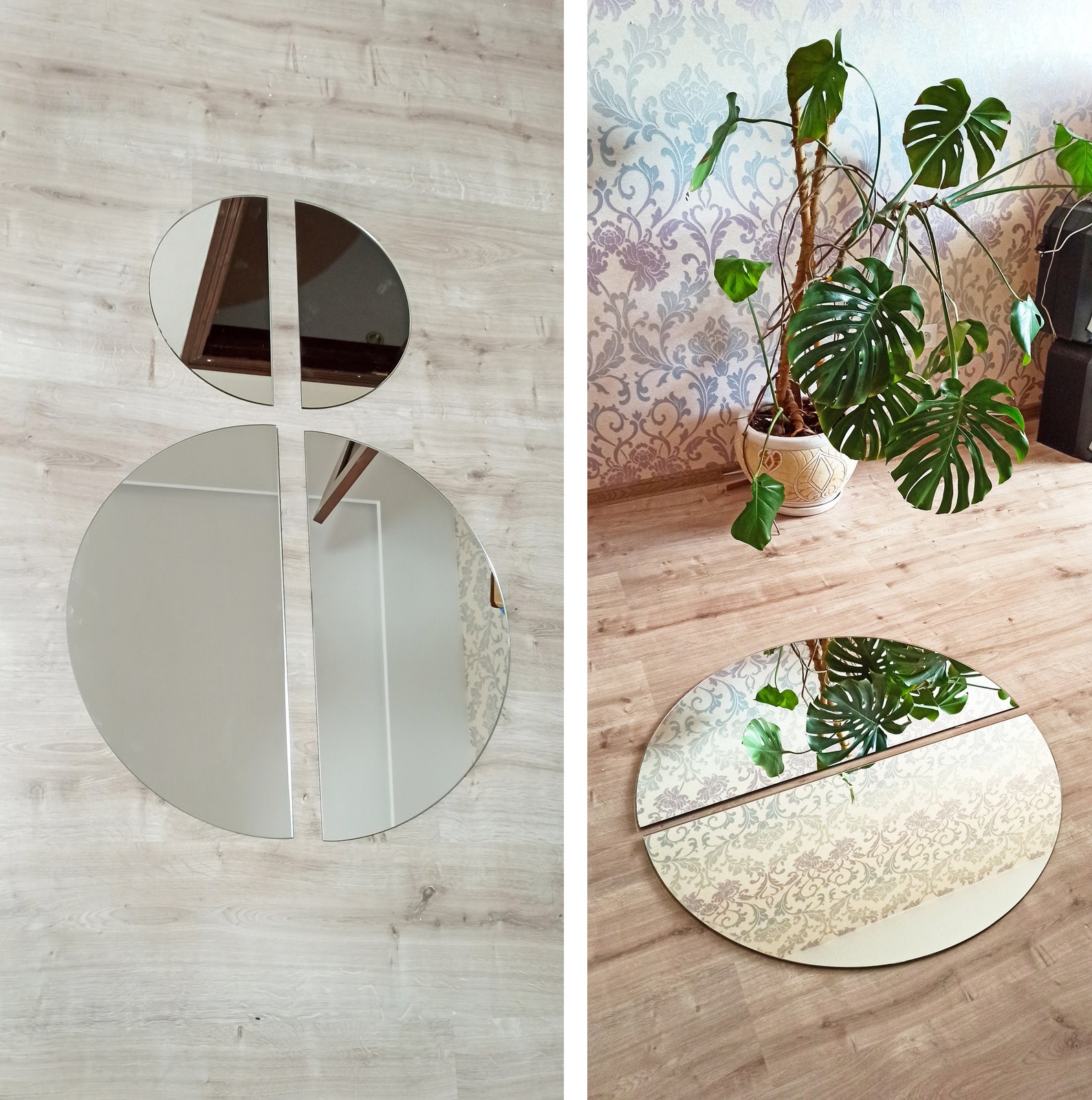 Two Semicircular Double Mirrors Polished Around Perimeter Wall - Etsy