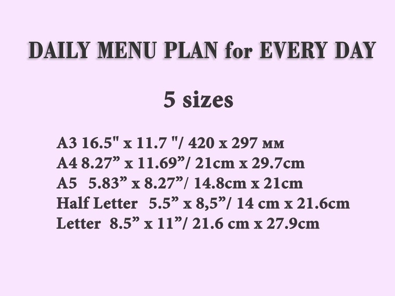 Daily Menu Printable Menu Planner Daycare Menu Blank | Etsy