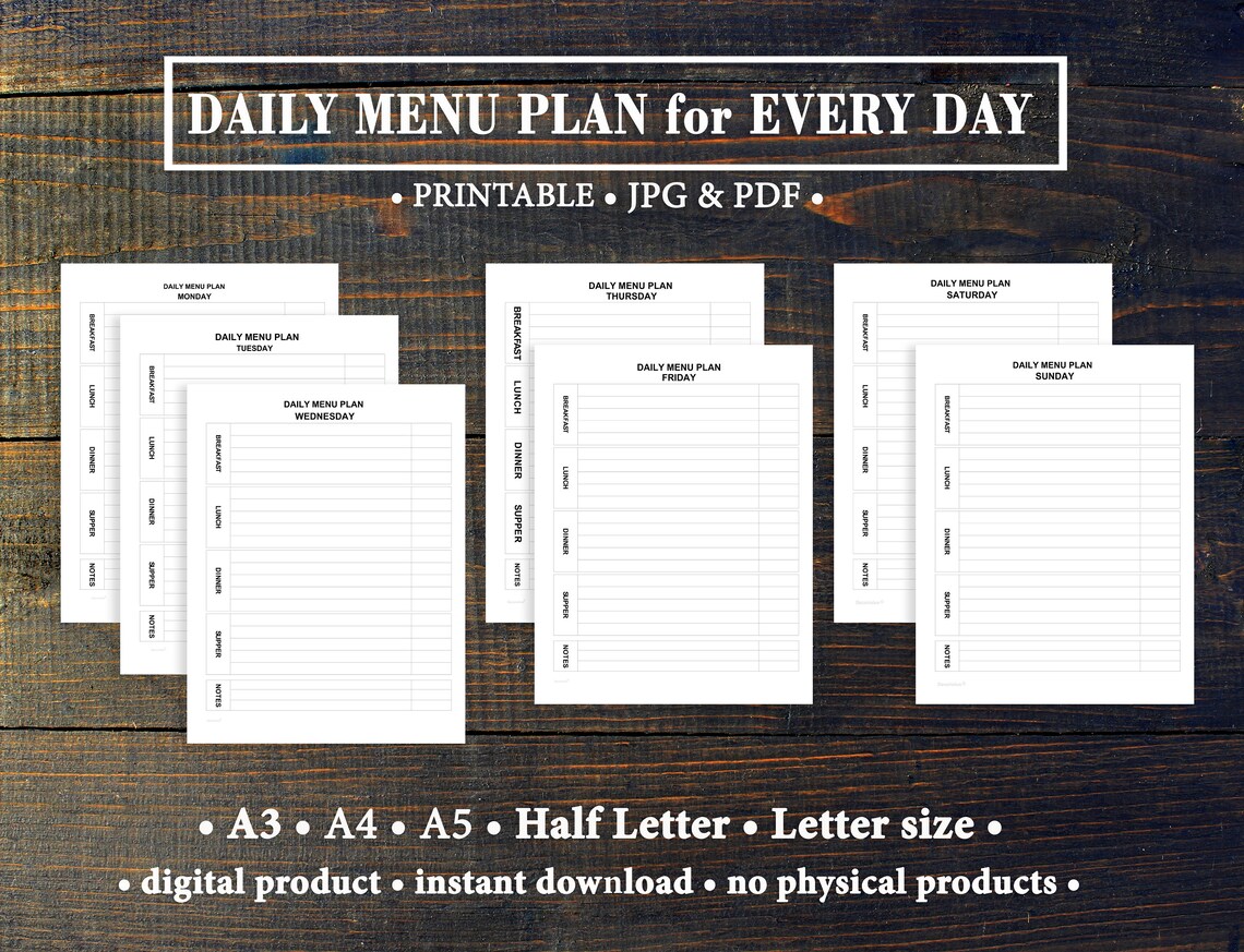 Daily Menu Printable Menu Planner Daycare Menu Blank | Etsy