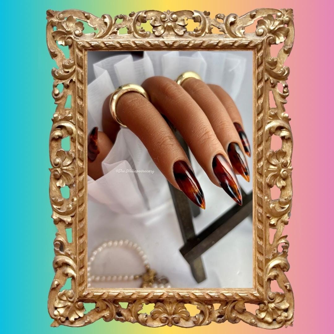 Tortoise Shell Press-on Nails | Custom Handmade Nail Art | Reusable Gel-x Nails | Builder Gel ...