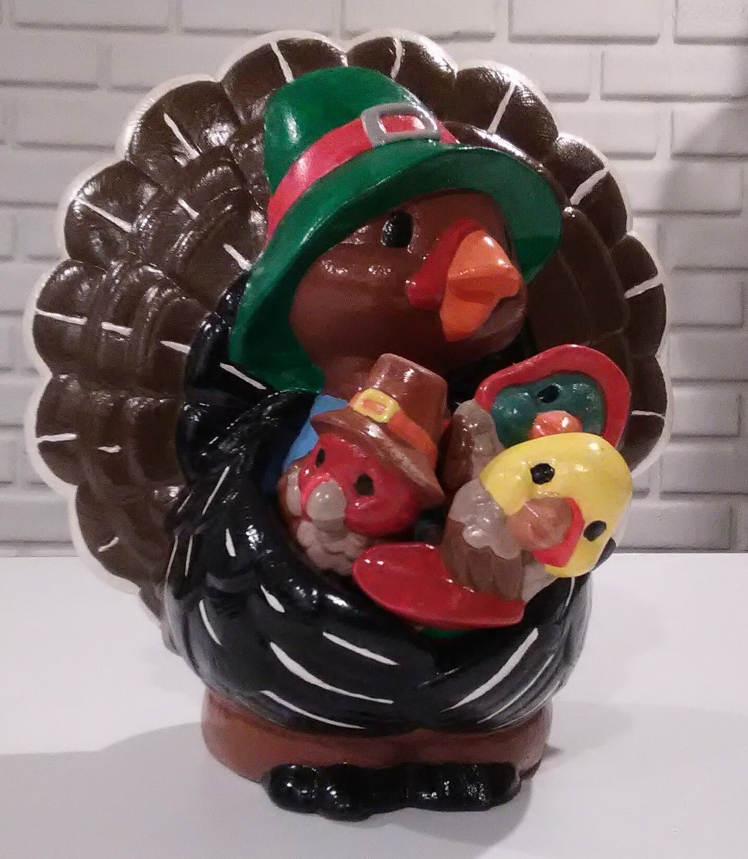 Hand Painted Ceramic Turkey With Chicks Thanksgiving Centerpiece ...