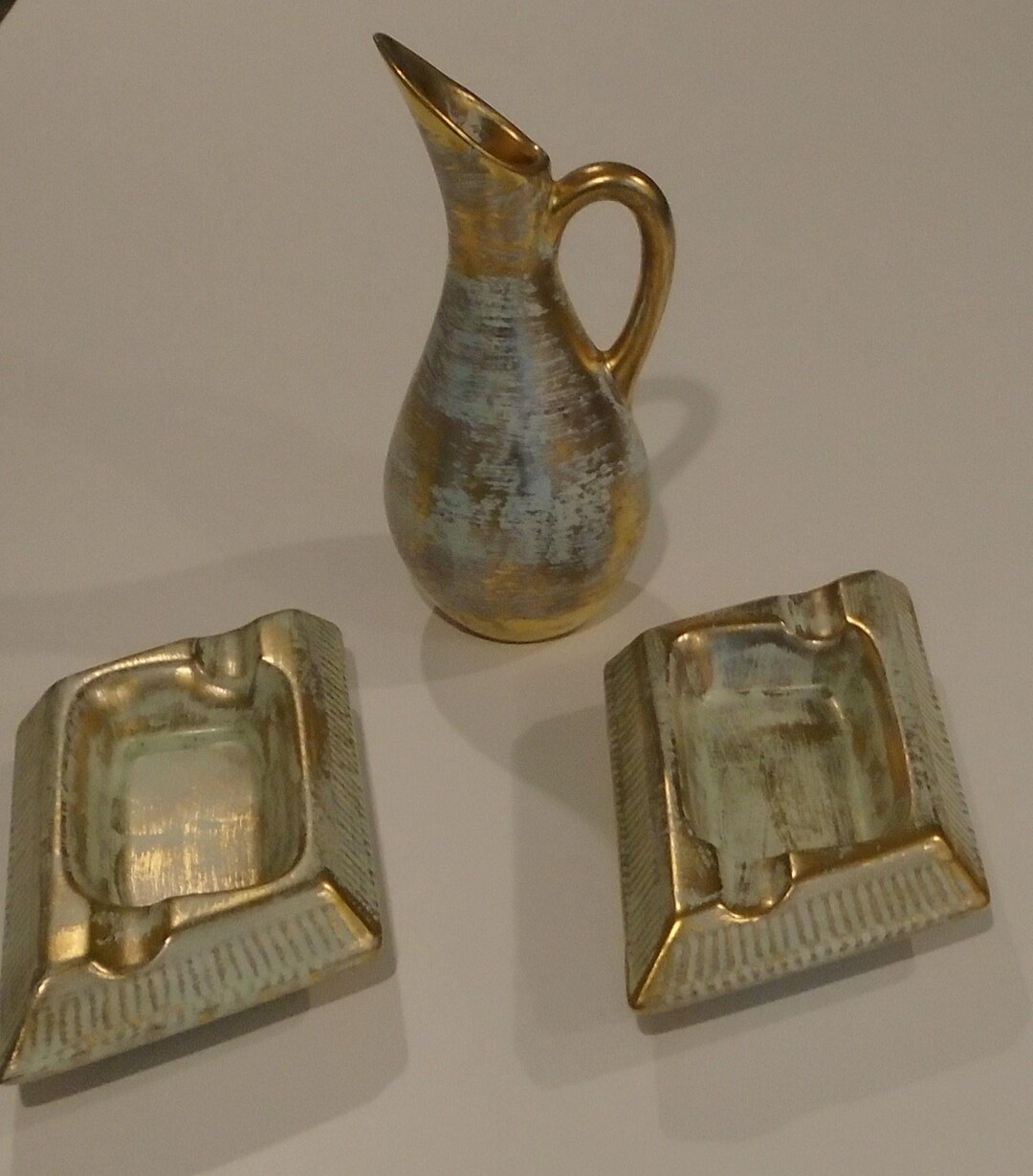 Stangl Antique Gold Set (pitcher and 2 Ashtrays) #4056 and #5075 ...