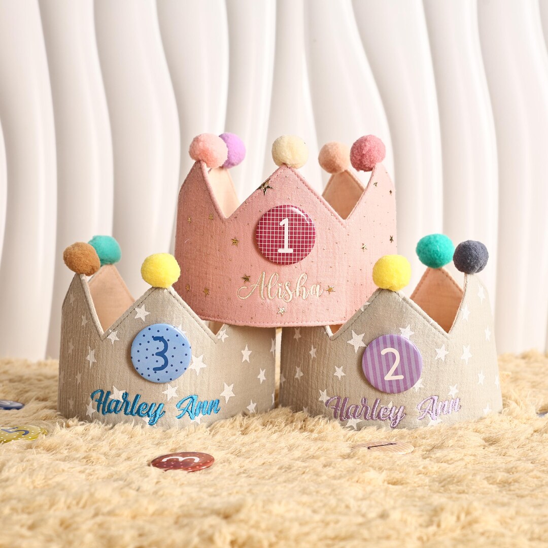 Personalised Birthday Crown With Name,hand Embroidered Birthday Crown ...