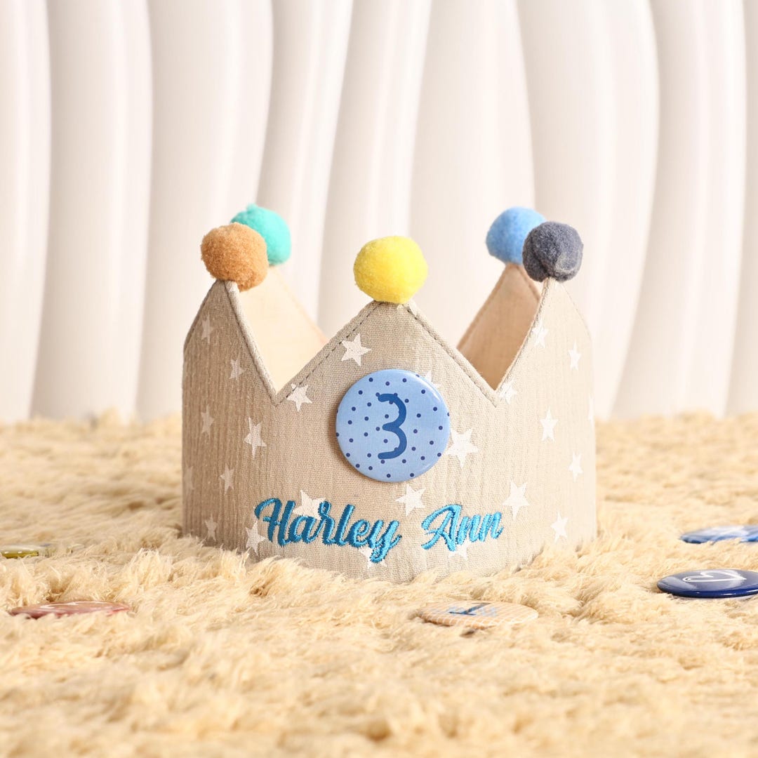 Hand Embroidered Birthday Crown, Baby First Birthday Party Hat,custom ...