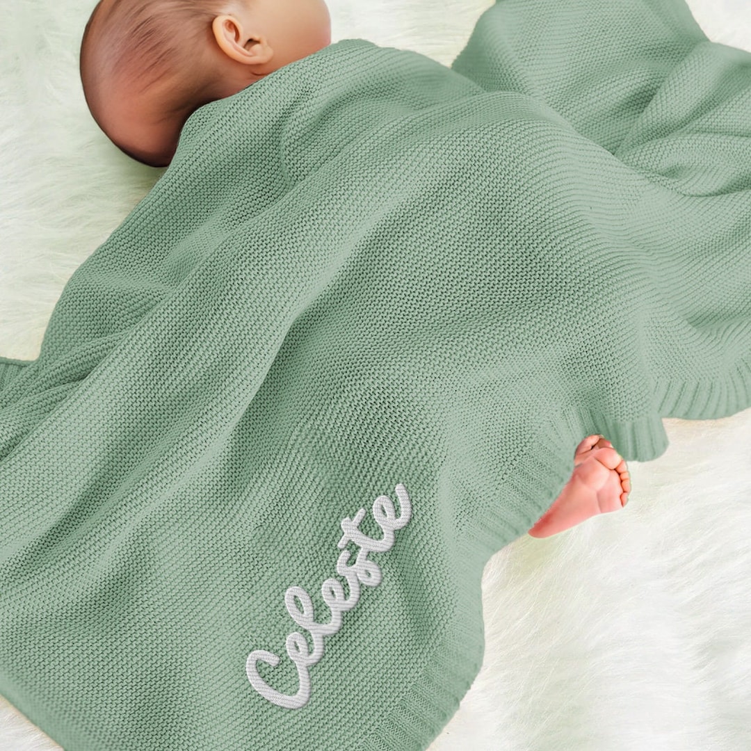 Personalized Embroidered Baby Name Blanket, Cotton Knit Baby Blanket ...