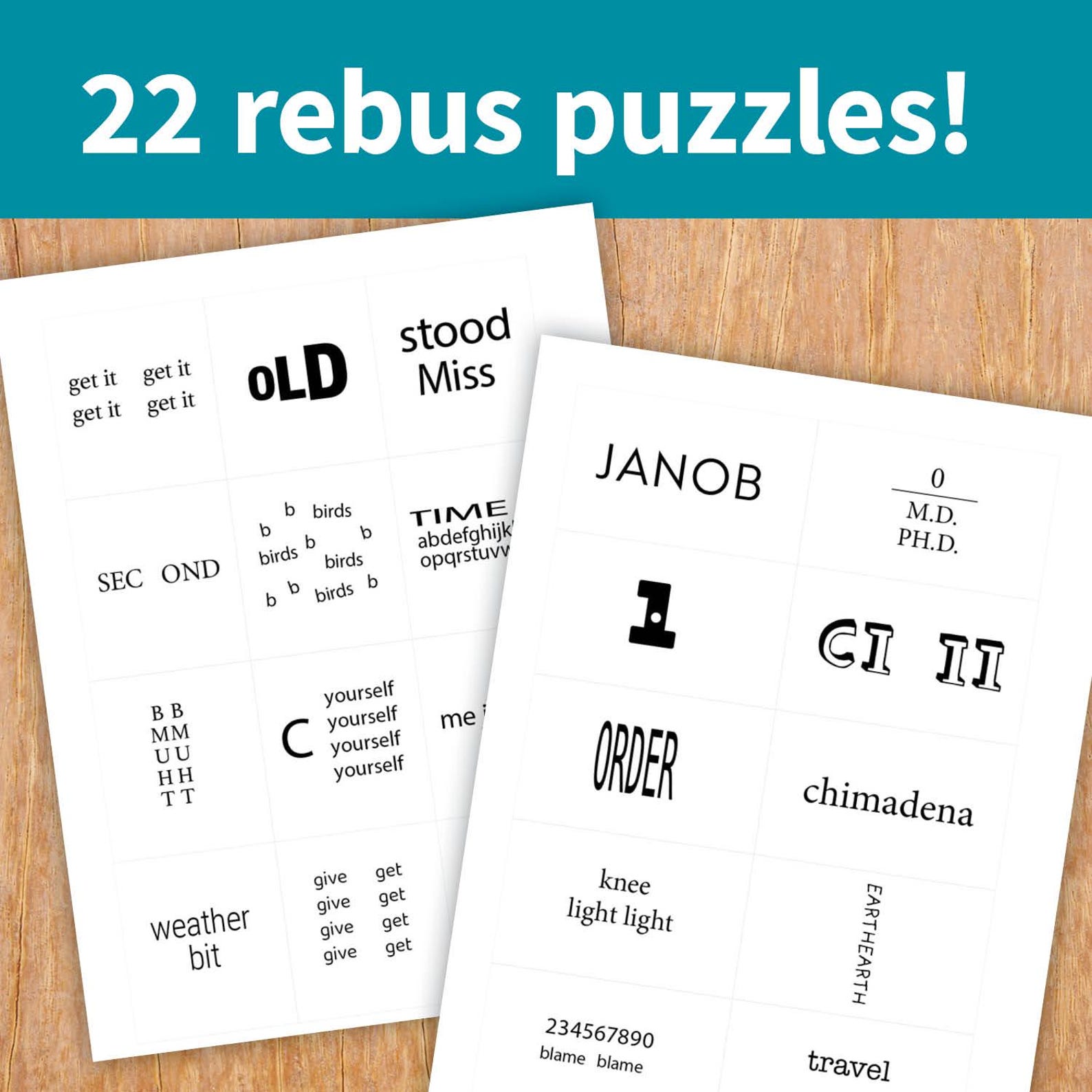 22 Rebus Puzzles | Printable Brain Teasers for Adults, Lateral Thinking ...
