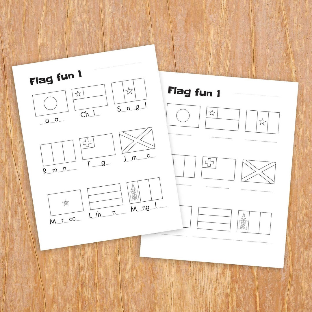 World Flag Printable Worksheets, Kids Geography Activity, Flag Fun 1 - Etsy