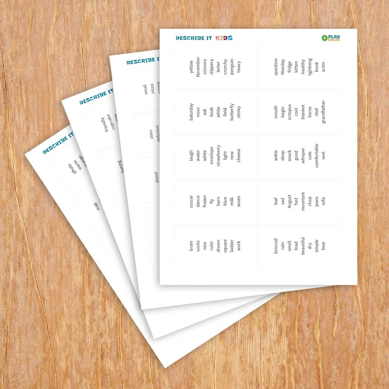 Kids Printable Word Game Vocabulary Card Game (Instant Download) - Etsy