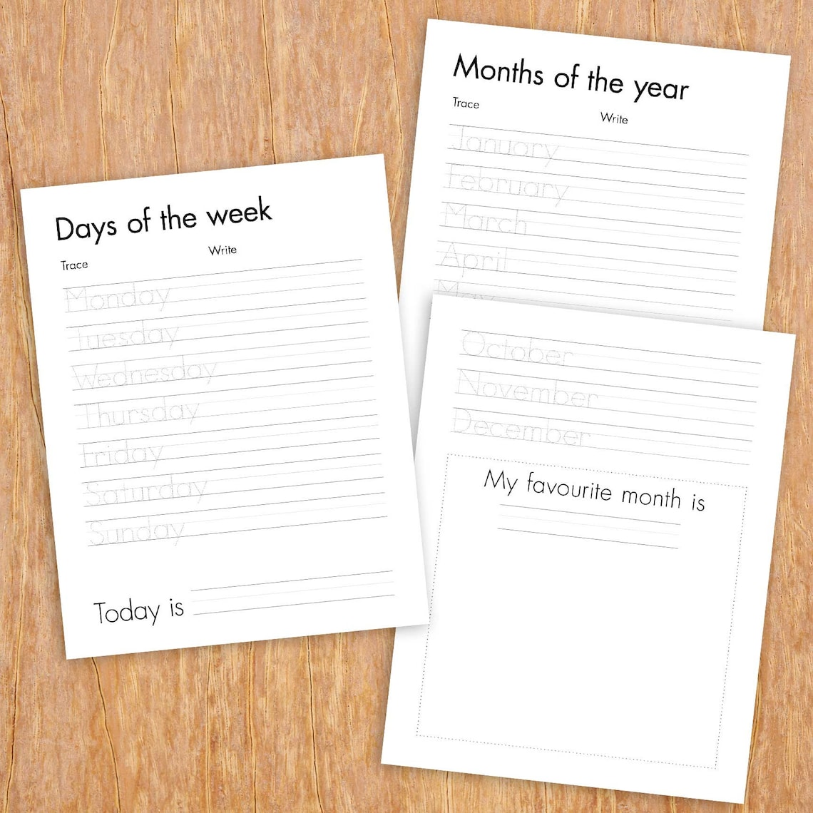 Days and Months Tracing Sheets, Printable English Kids Worksheets - Etsy