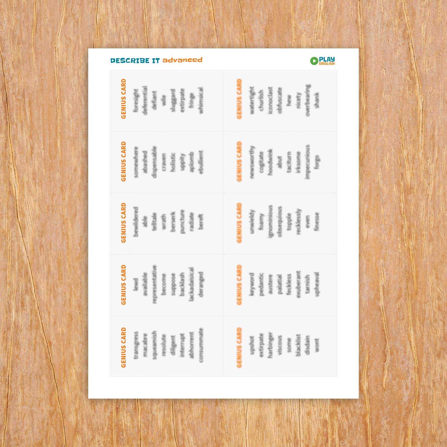 Describe It Advanced Version, Printable Word Game - Etsy