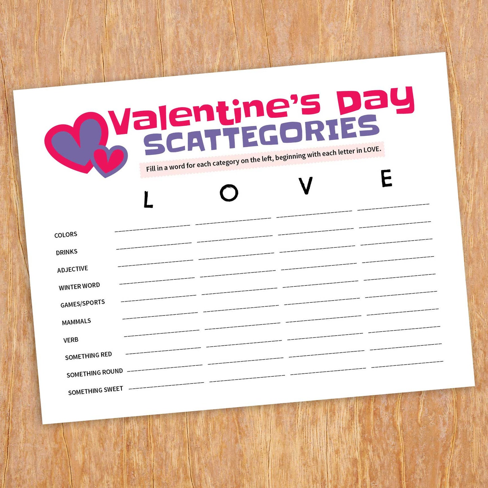 Valentine's Day Scattegories, Printable Kids Game - Etsy