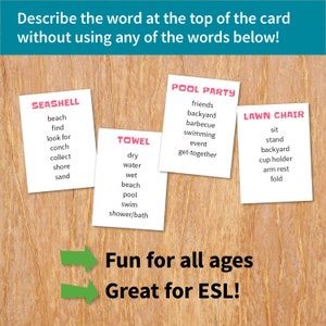 Summer Taboo, Printable Card Game - Etsy