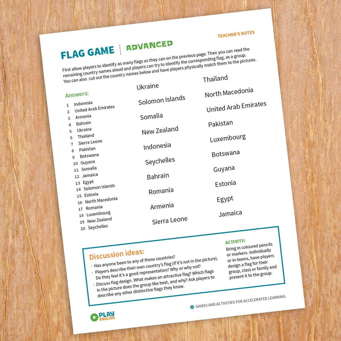 Printable Flag Game, Flag Worksheet, Advanced Version - Etsy