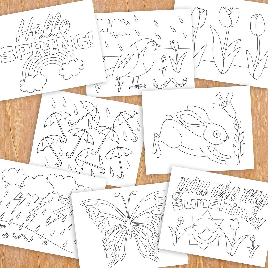 Spring Colouring Sheets X 8, Printable Kids Coloring Pages Set ...