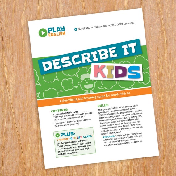 Kids Printable Word Game Vocabulary Card Game Describing | Etsy