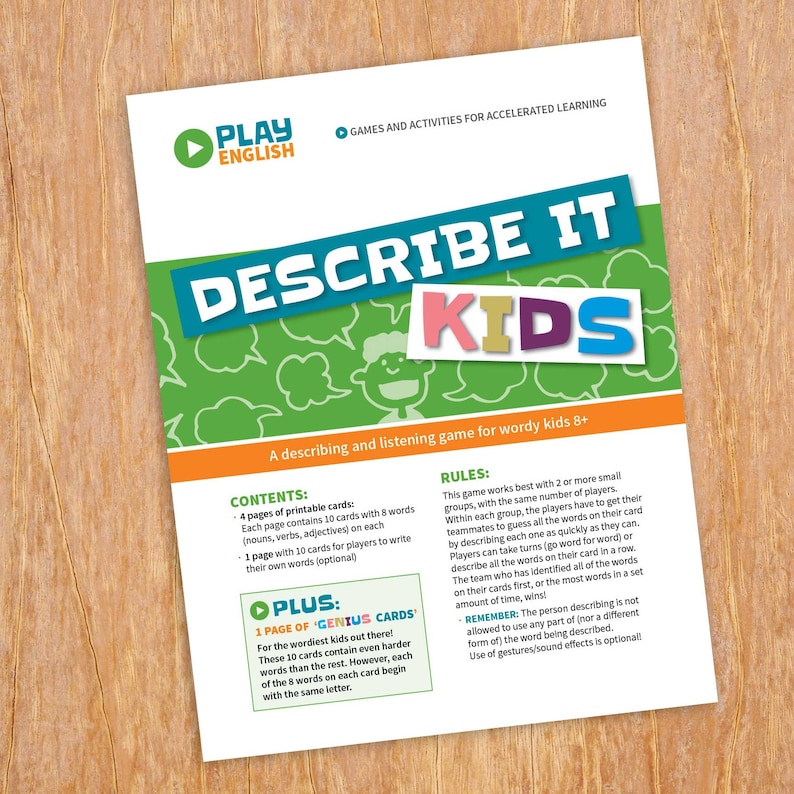 Kids Printable Word Game Vocabulary Card Game (Instant Download) - Etsy