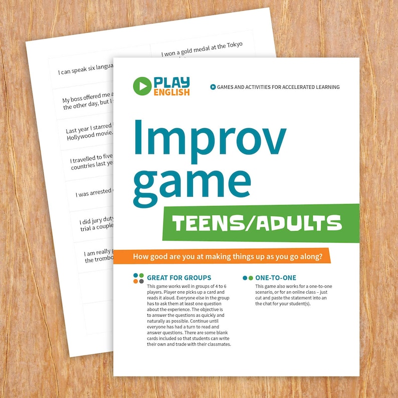 Improv Game, Printable Party Game, 14 Speaking Prompts - Etsy