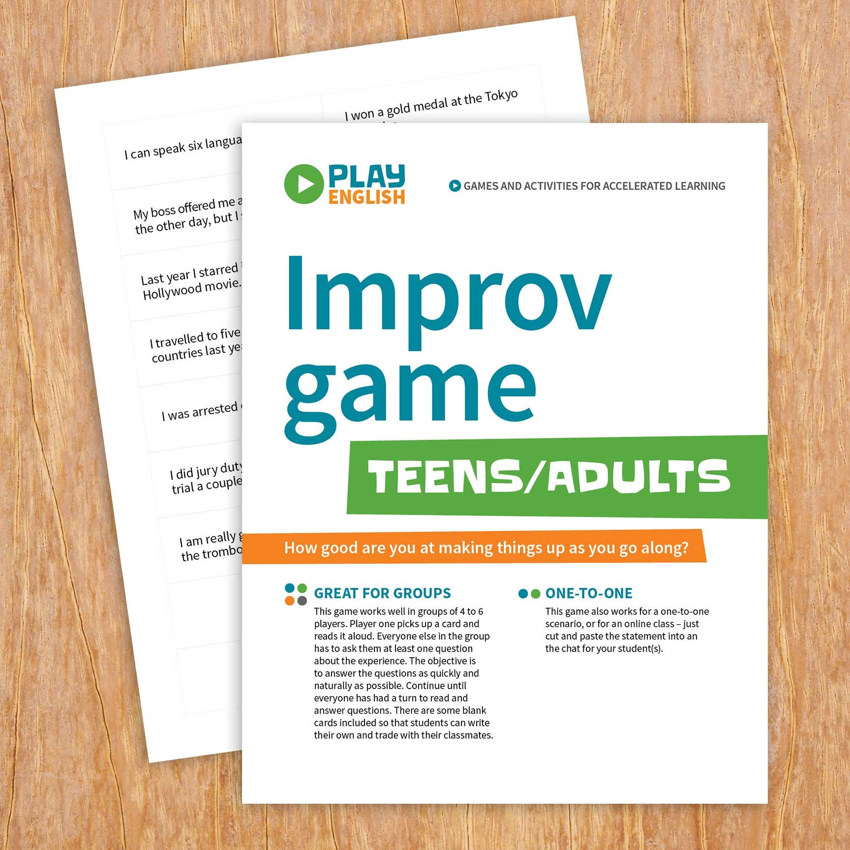 Improv Prompts, Printable Party Game, ESL-ELL - Etsy