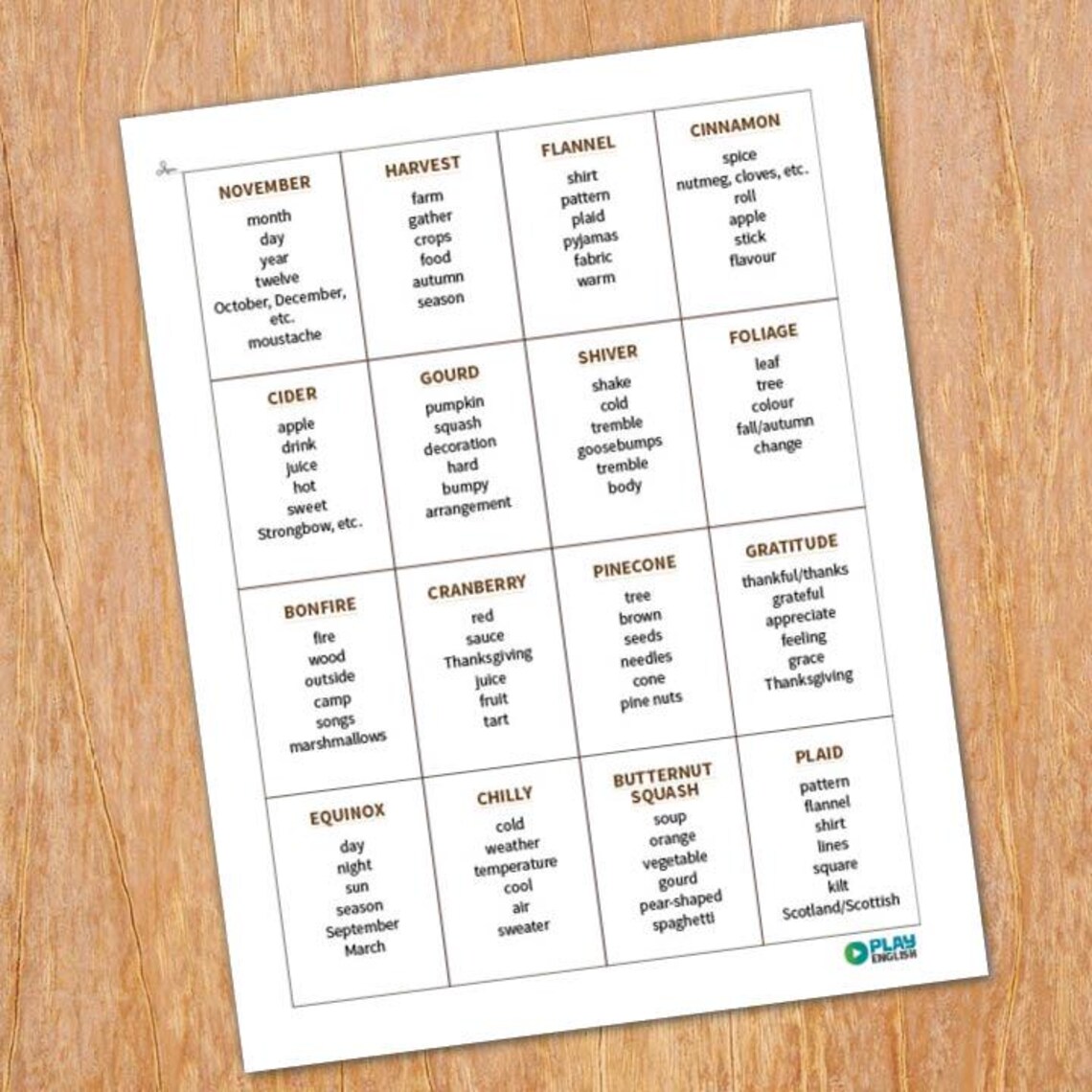 Fall Taboo Game, Printable Autumn Activity for ESL Class & Team ...