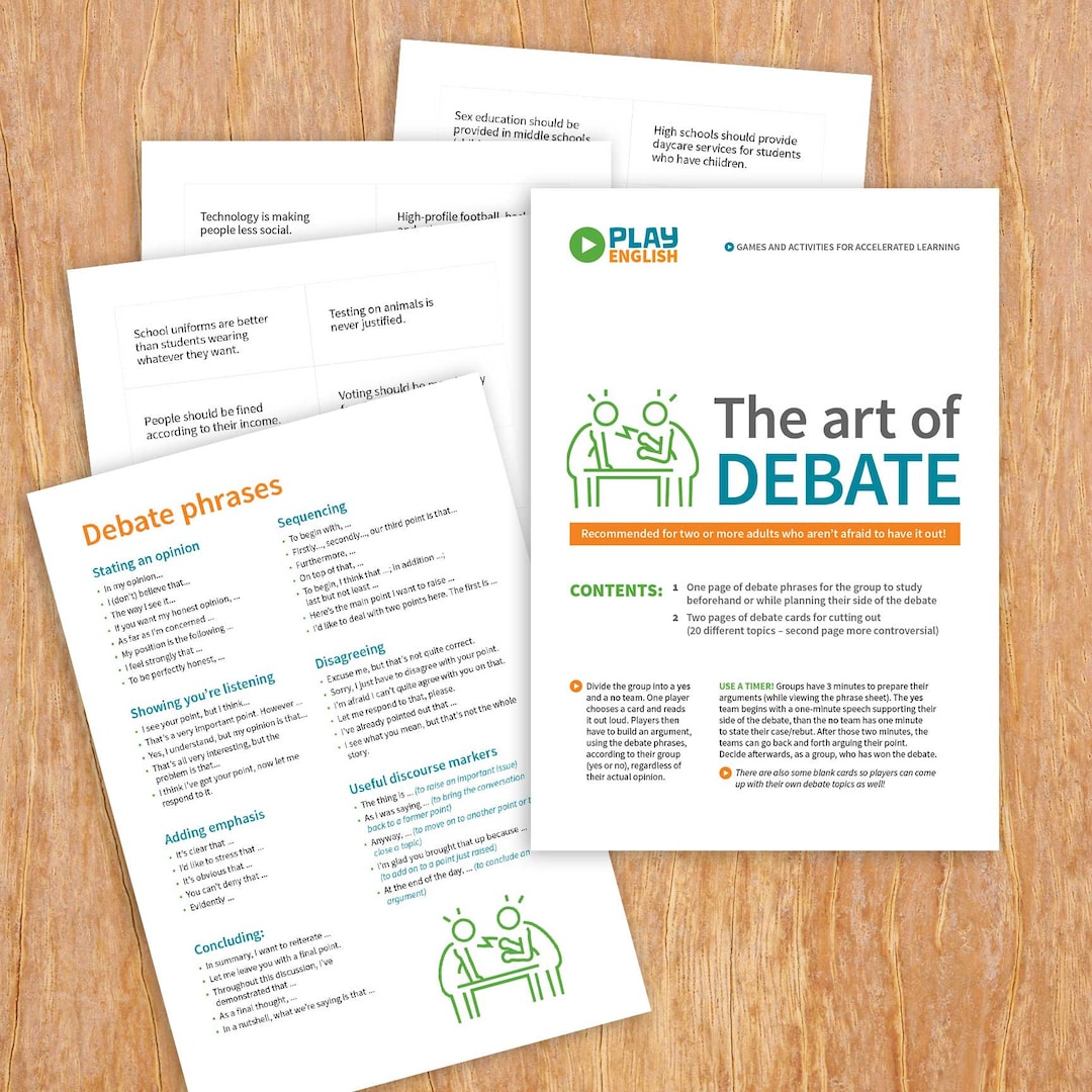 Debate Activity, Debate Phrases and Flashcards for ESL Adults - Etsy