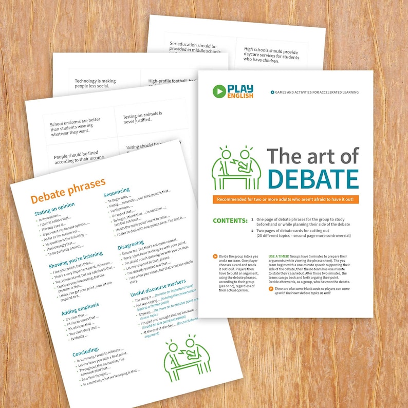 Debate Activity ESL, Printable Debate Phrases and Flashcards - Etsy