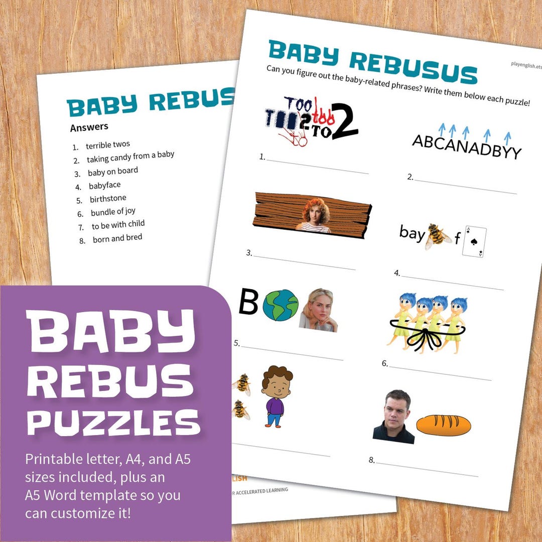 Baby Shower Rebus Game, Printable Puzzles - Etsy