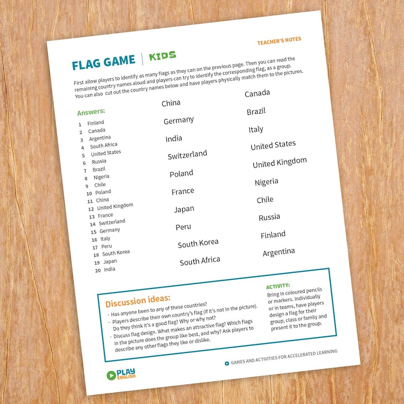 Kids Flag Game, Printable Flag Activity - Etsy