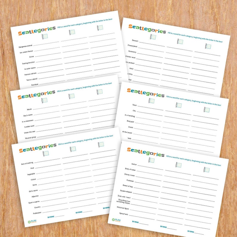 Scattegories Game, Printable Word Game, Kids and Adults Scattergories ...