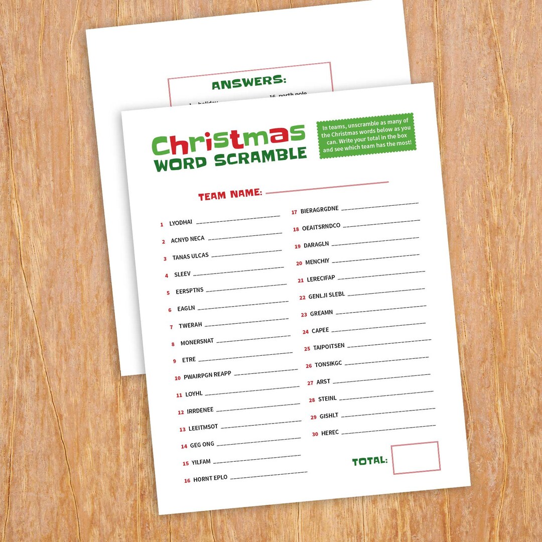 Christmas Word Scramble, Printable Holiday Word Game - Etsy