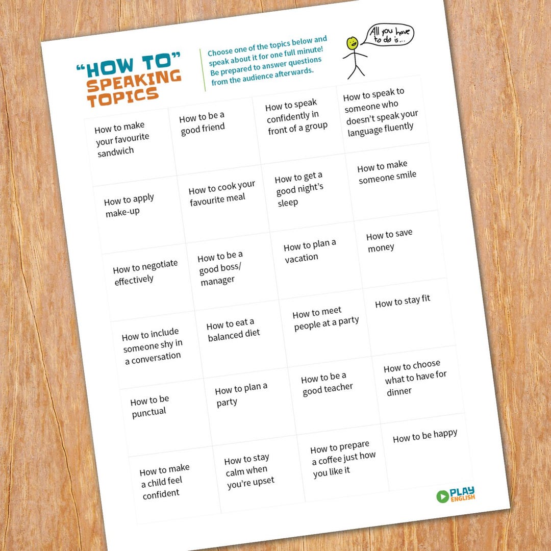 One-minute Speaking Activity, 24 'how-to' Topics - Etsy