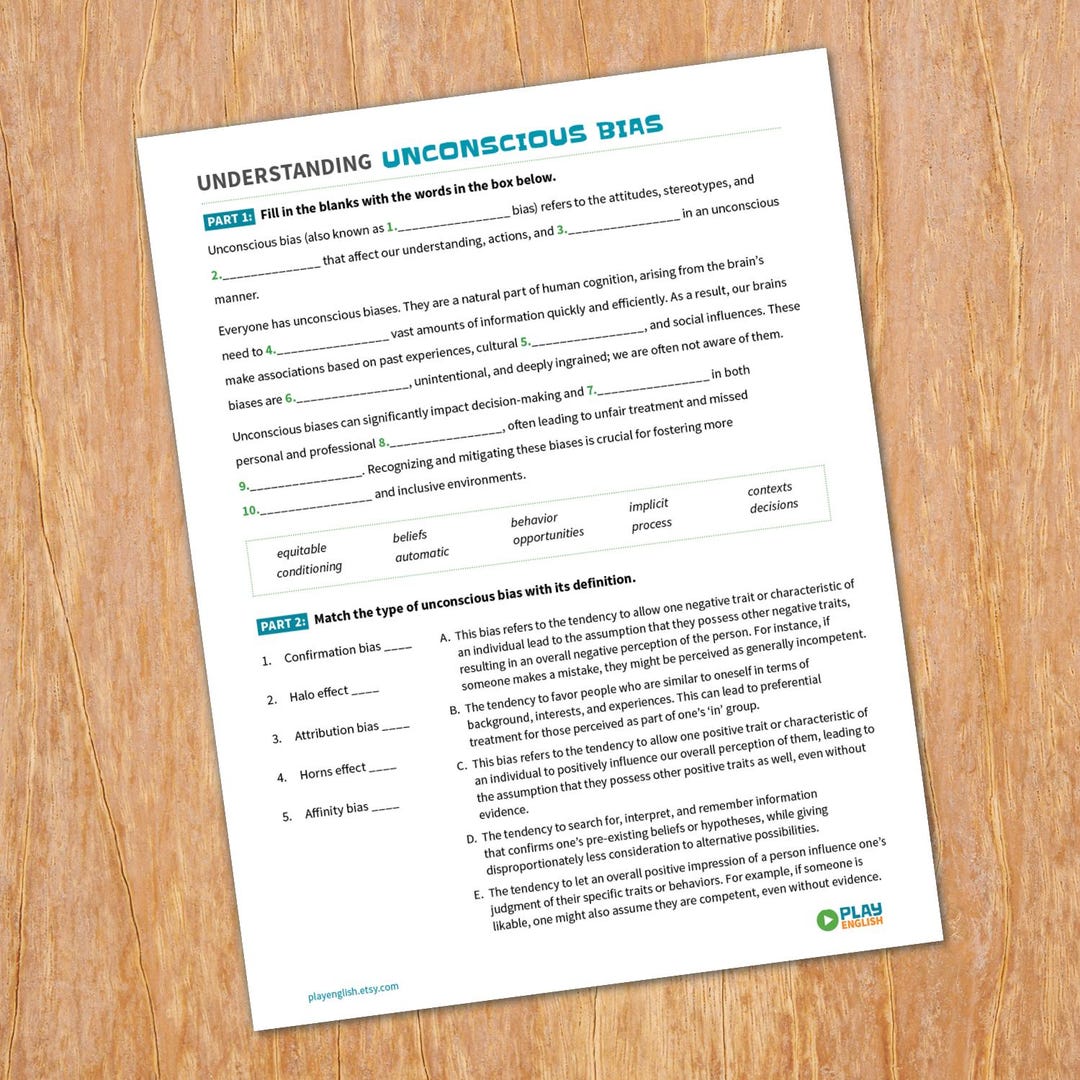 Bias Worksheet, Printable Diversity Activity for Teens and Adults - Etsy