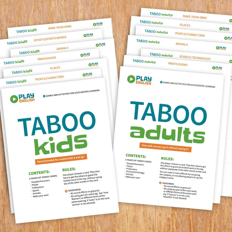 Taboo Game, Kids Adults Bundle, Printable - Etsy