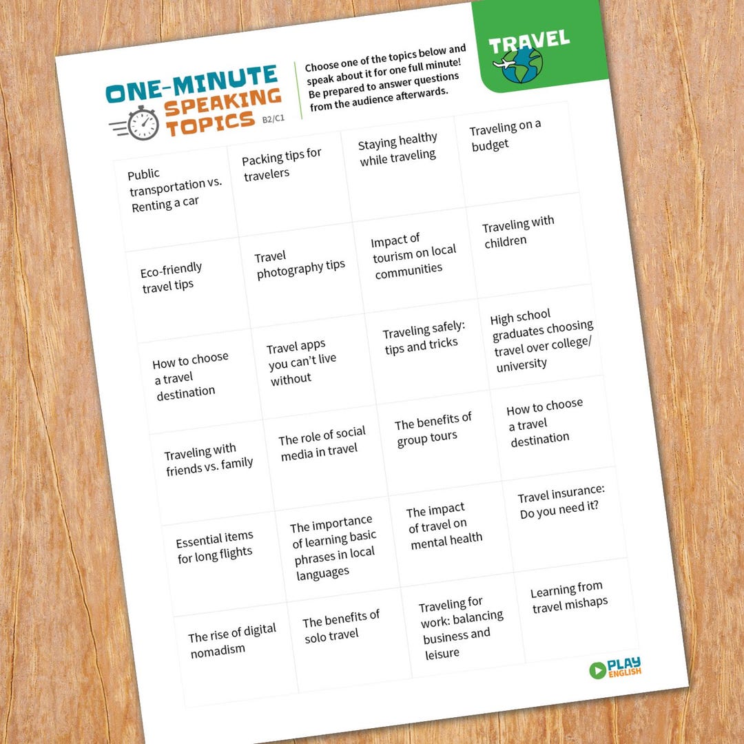 Printable ESL Speaking Activity – 24 One-minute Travel Conversation ...