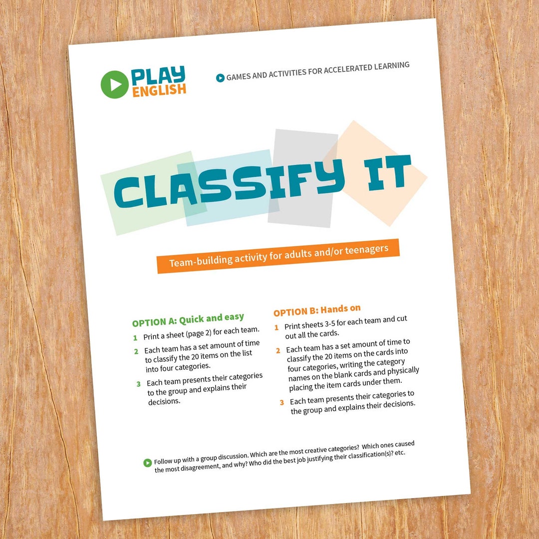 Team-building Game, Classify It, Printable Collaboration Game - Etsy