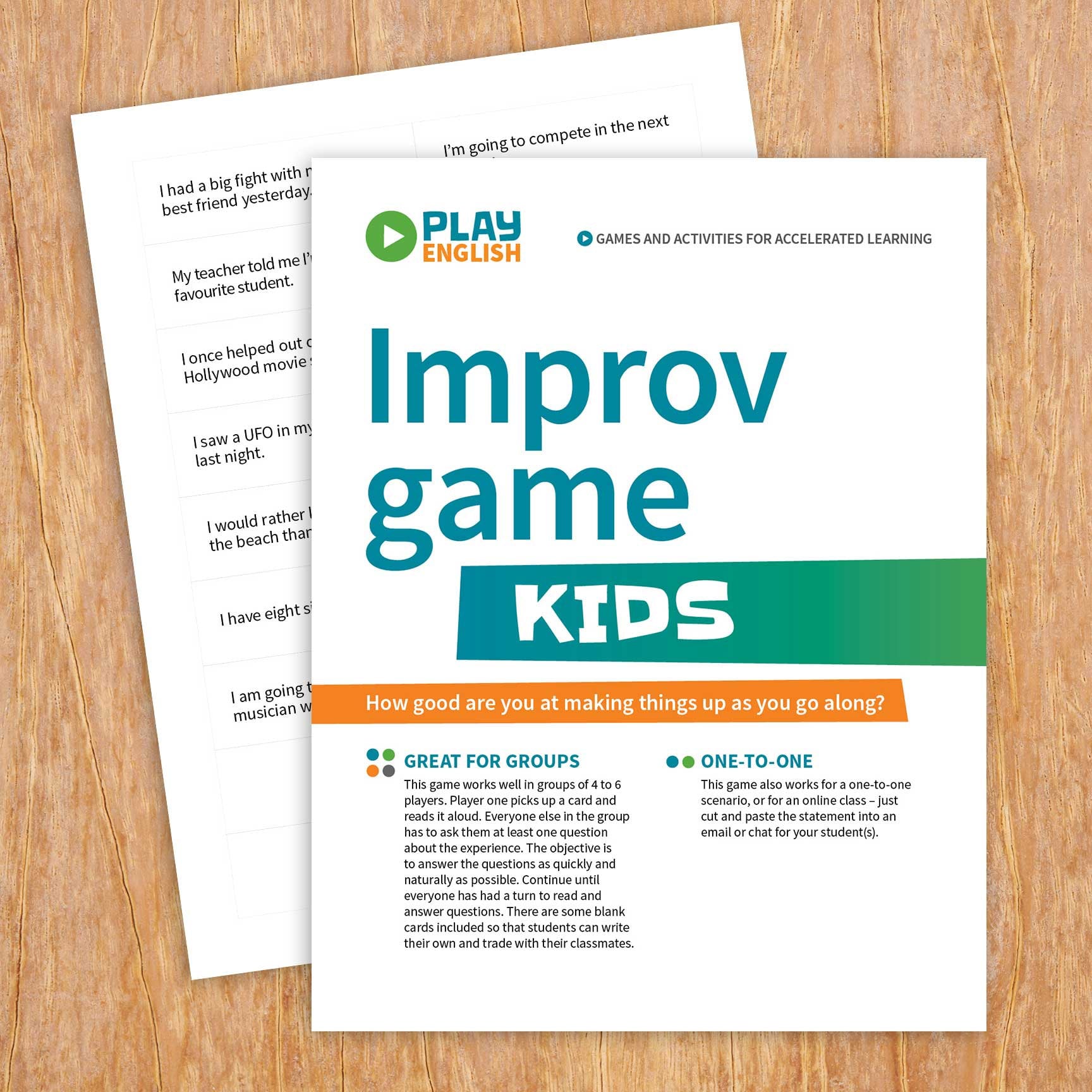 Improv Prompts for Kids, Printable Party Game, ESL-ELL - Etsy