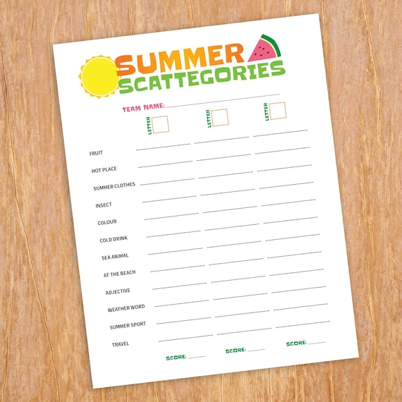 Summer Scattergories Printable Kids Summer Game - Etsy