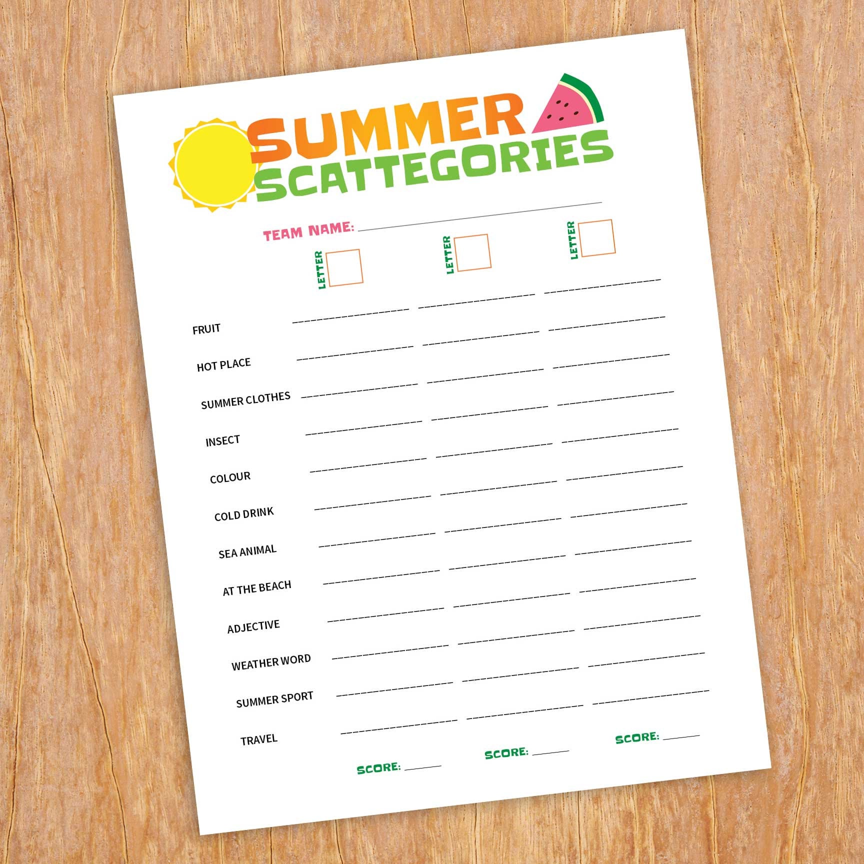Summer Scattergories, Printable Kids Summer Game - Etsy