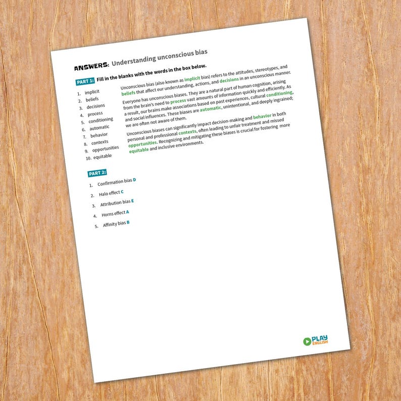 Bias Worksheet, Printable Diversity Activity for Teens and Adults - Etsy